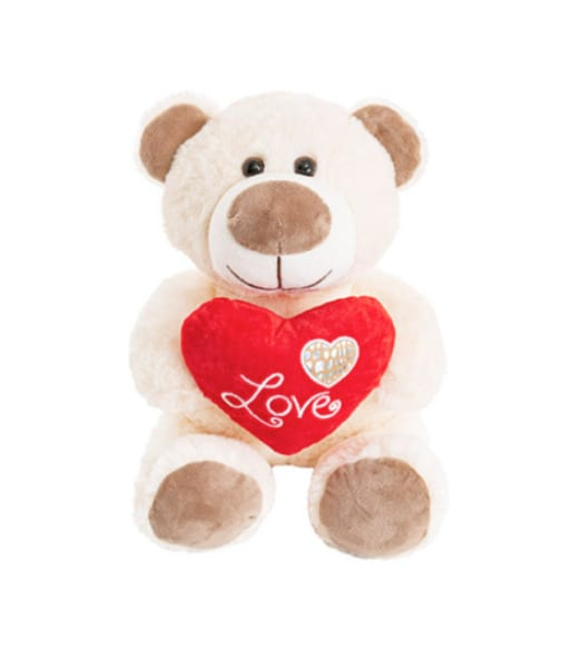 White Sam Bear With Heart | Sarina's Florist Sydney